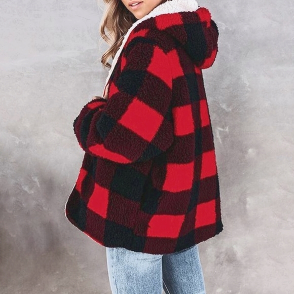 Fabutiq | Jackets & Coats | Buffalo Plaid Teddy Hoodie Jacket | Poshmark